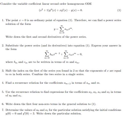 Solved Consider The Variable Coefficient Linear Second Order