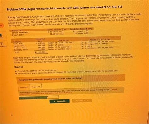 Solved Problem 5 18a Algo Pricing Decisions Made With Abc