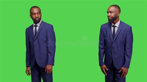 Male Employee Looking Left And Right On Green Screen Stock Footage