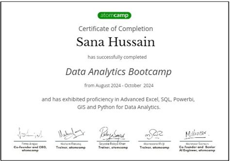 sana hussain on linkedin atomcamp certified dataanalysis datavisualization… 12 comments