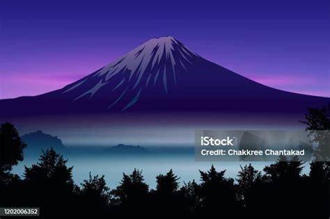 자연 산 안개 수평 풍경 벽지 스카이 라인 일출과 일몰 일러스트 벡터 스타일 다채로운 파란색 톤보기 배경 일몰에 대한 스톡 벡터 아트 및 기타 이미지 Istock