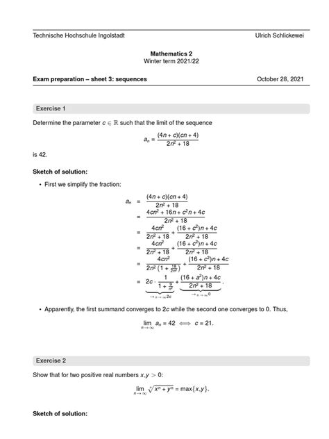 Exam Preparation Sheet 3 Sequences With Solutions Pdf Limit