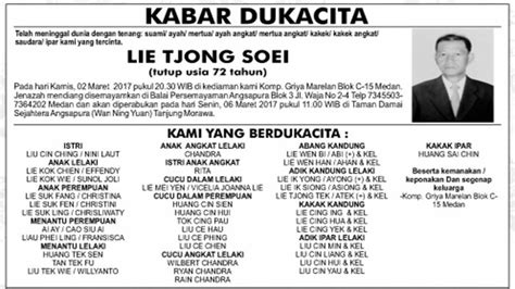 Berita Dukacita Telah Meninggal Dengan Tenang Lie Tjong Soei Tribun