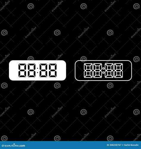 Digital Table Clock Electronic Display Desk Watch Set Icon White Color Vector Illustration Image