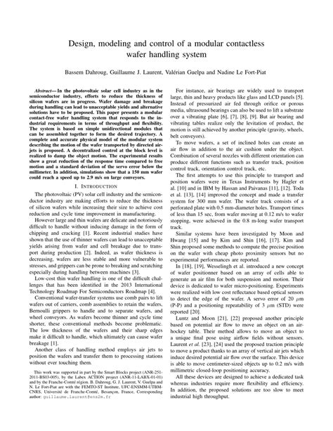 Pdf Design Modeling And Control Of A Modular Contactless Wafer Handling System