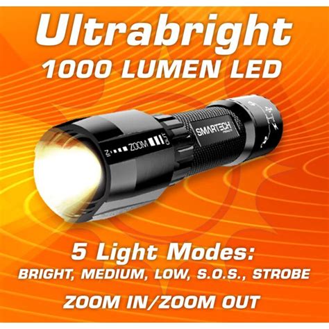 Smartech Products 1000 Lumen Dual Powered Rechargeable Led Flashlight