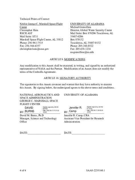 Fillable Online Auburn University And Nasa Sign Space Act Agreement