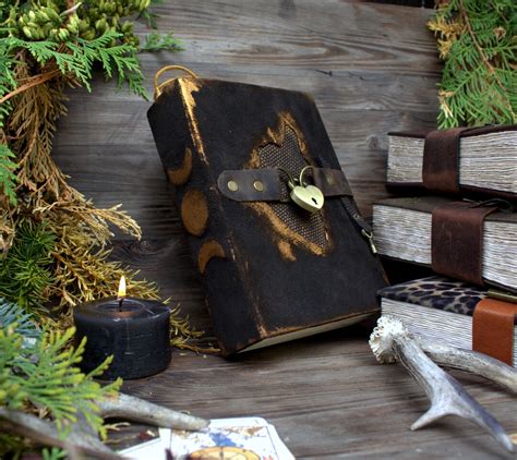 Black Leather Grimoire Journal With Lockancient Journal Notebook Grimoire Practical Magic