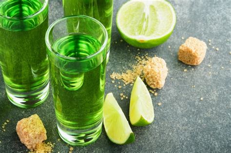 Premium Photo Absinthe Two Glasses Of Absinthe With Cane Sugar And