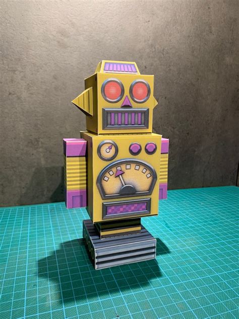 Diy Yellow Simple Robot Papercraft Low Poly Pdf Dxf Digital Download Easy Ideal For