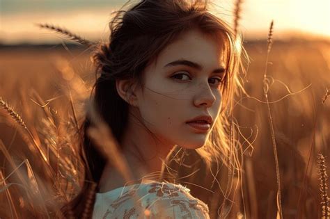 Premium Photo A Woman Standing In A Field Of Tall Grass