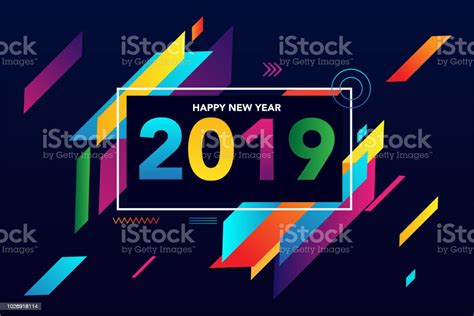 2019 해피 뉴가 어 화려한 배경 당신의 인사말 카드 전단지 포스터 브로슈어 배너 달력에 대 한 크리에이 티브 디자인 다중 색상에 대한 스톡 벡터 아트 및 기타 이미지