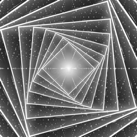 Vector Data Flow Visualization Square Twisted Glowing Tunnel Of Grayscale Big Data Flow As