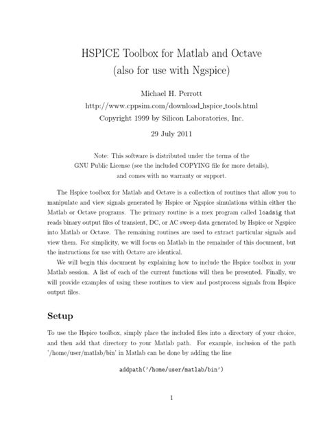 hspice toolbox for matlab and octave also for use with ngspice pdf spice matlab