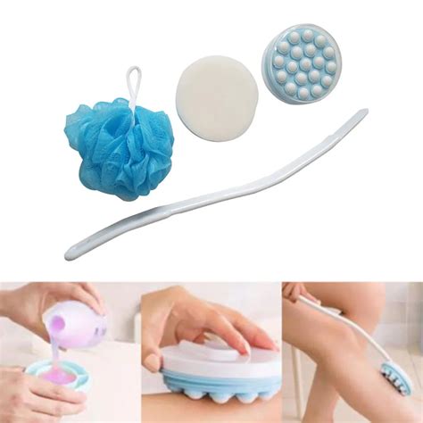 3 Piece Suit Bath Brush Long Handled Lotion Oil Cream Applicator Body Back Leg Plastics 42cm