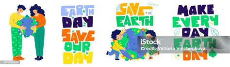 지구의 날 배너 세트 우리의 하루 지구를 저장합니다 매일 지구 하루 손 글자를 확인합니다 20 24세에 대한 스톡 벡터 아트 및 기타 이미지 Istock