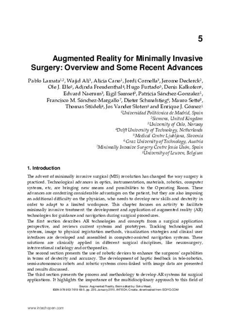 Pdf Augmented Reality For Minimally Invasive Surgery Overview And Some Recent Advances