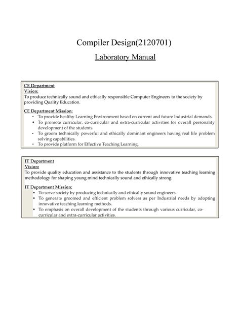 Compiler Design Lab Manual Compiler Design GTU Studocu