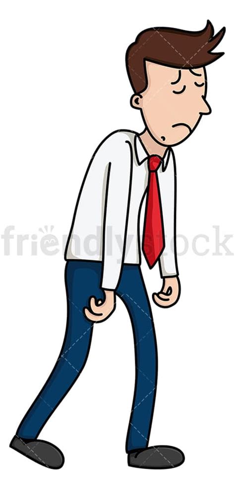 Sad Businessman Shoulders Slumped Over Cartoon Vector Clipart