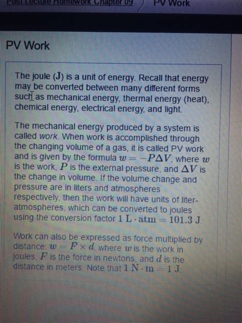 Solved Pv Work Re Hornework Chapter Us Pv Work The Joule J