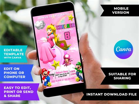 Editable Princess Peach Birthday Invitation Template Beautiful Invite