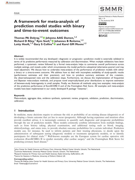 Pdf A Framework For Meta Analysis Of Prediction Model Studies With