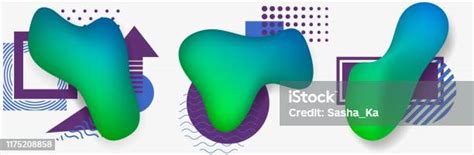 추상 액체 모양입니다 유체 설계 기하학적 선 점으로 격리 된 그라데이션 파도 다양한 색상의 평평한 기하학적 액체 모양 벡터 그림입니다 0명에 대한 스톡 벡터 아트 및 기타