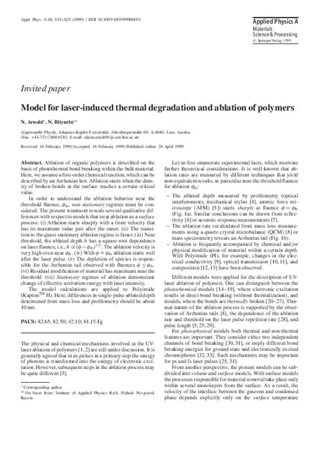 Pdf Modeling The Ablation Of Polymers By Laser Beams Luis Reyna