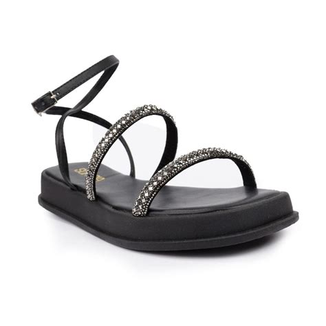 Sandália Flatform Sua Cia Preta Cristais