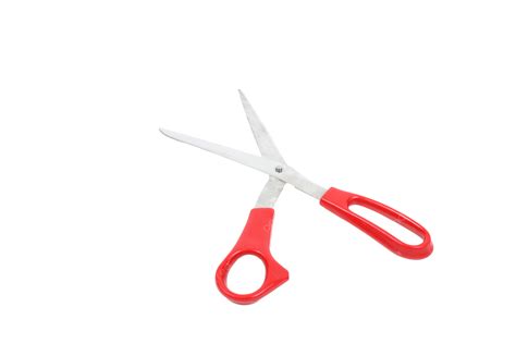 Scissors With Red Handles Over White Cutting Instrument Metallic