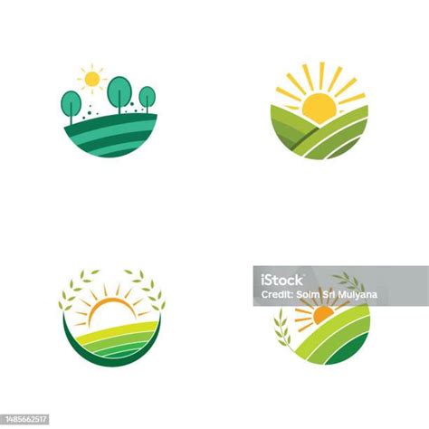 농장 사업 농지 농작물 분야 및 창고 비즈니스 템플릿 일러스트레이션 디자인 로고 Vektor 물뿌리개에 대한 스톡 벡터 아트 및