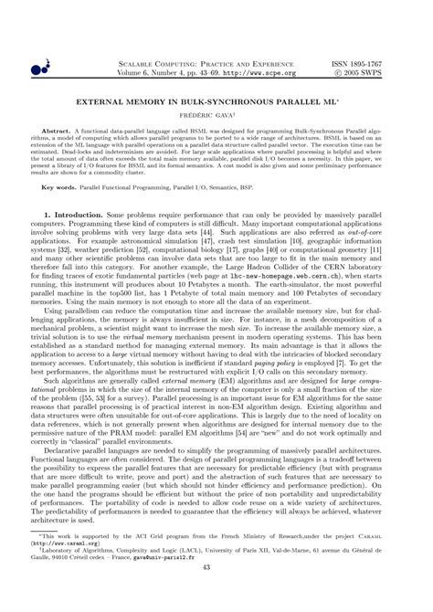 Pdf External Memory In Bulk Synchronous Parallel Ml