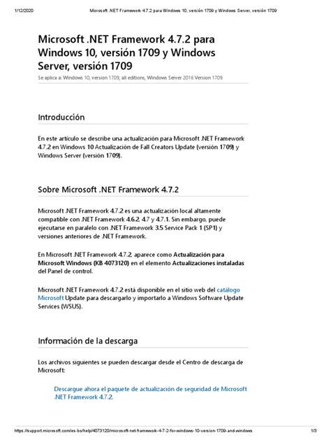 Microsoft Net Framework 472 Para Windows 10 Versión 1709 Y Windows