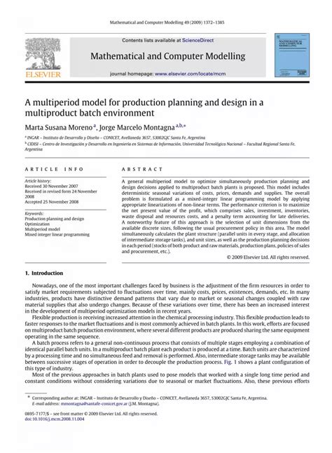 Pdf A Multiperiod Model For Production Planning And Design In A Multiproduct Batch Environment