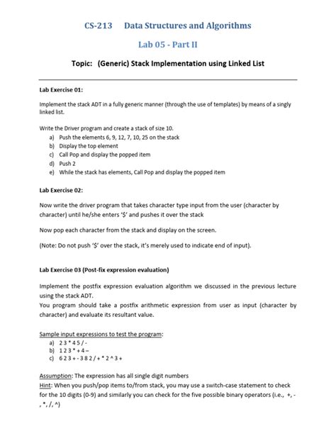 Lab 05 Ii Stack Implementation With Linked List Pdf