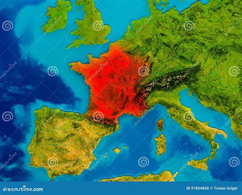 Франция на физической карте Иллюстрация штока иллюстрации