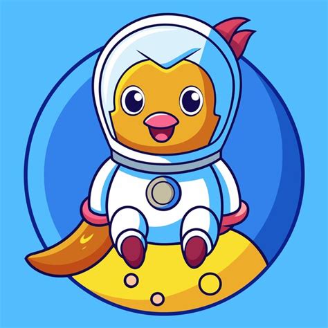 Cute Chicken Astronaut Sitting On Moon Cartoon Vector Icons Illustration Flat Cartoon Concept