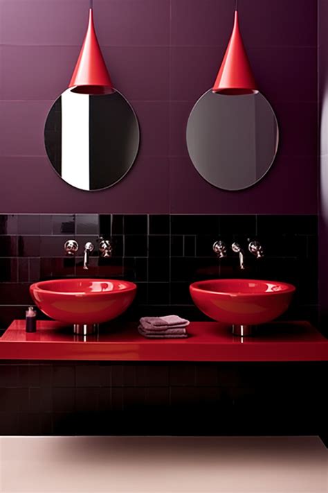 검은색 가구와 세면대가 있는 빨간색 욕실 배경 배경 화면 및 일러스트 무료 다운로드 Pngtree