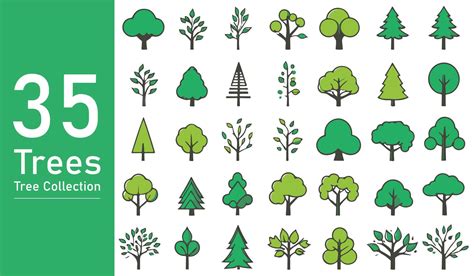 Silhouette Tree Line Drawing Set Side View Set Of Graphics Trees Elements Outline Symbol