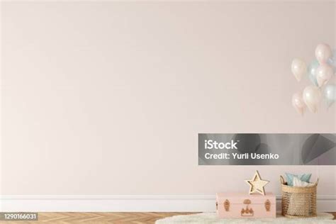 어린이 방 내부에 벽 모형 스칸디나비아 스타일의 보육 인테리어 3d 렌더링 3d 일러스트레이션 가정의 방에 대한 스톡 사진 및