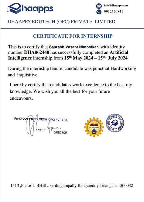 Saurabh Nimbolkar On Linkedin Ai Internship Dhaapps Techjourney