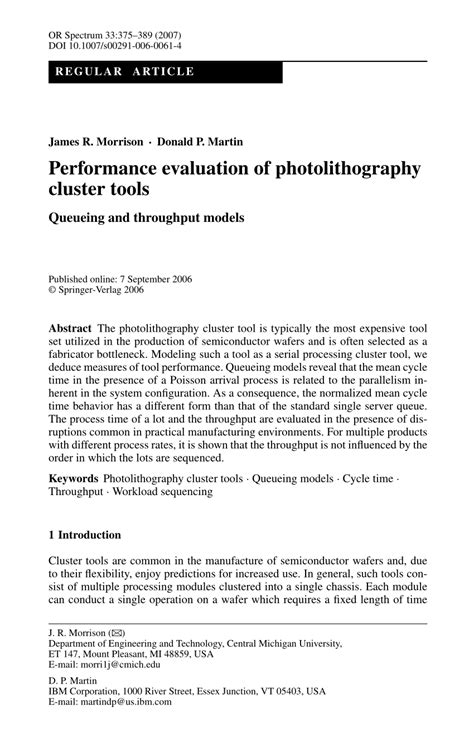 Pdf Performance Evaluation Of Photolithography Cluster Tools Queueing And Throughput Models
