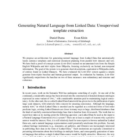 Generating Natural Language From Linked Data Unsupervised Template Extraction Acl Anthology