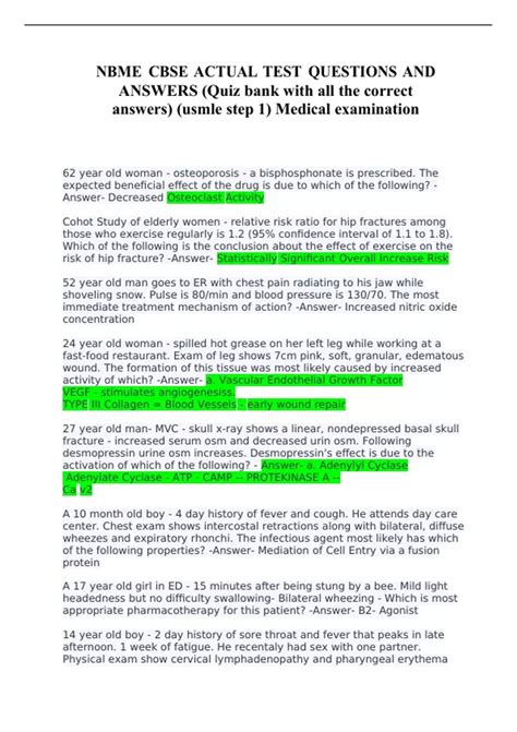 Nbme Cbse Actual Exam Questions And Answers Quiz Bank With All The Correct Answers Usmle Step 1