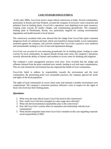 Case Study Business Ethics Pdf