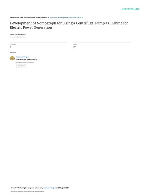 Development Of Nomograph For Sizing A Centrifugal Pdf Pump Electric Generator