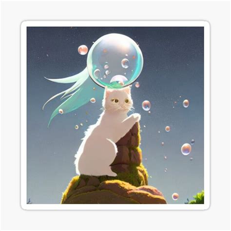 Kawaii White Cat Bubble Kitten Bubble Kitty Close Up Face Makoto Focus Art Sticker For Sale By