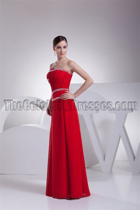 Red Strapless Chiffon Evening Gown Prom Dresses Thecelebritydresses
