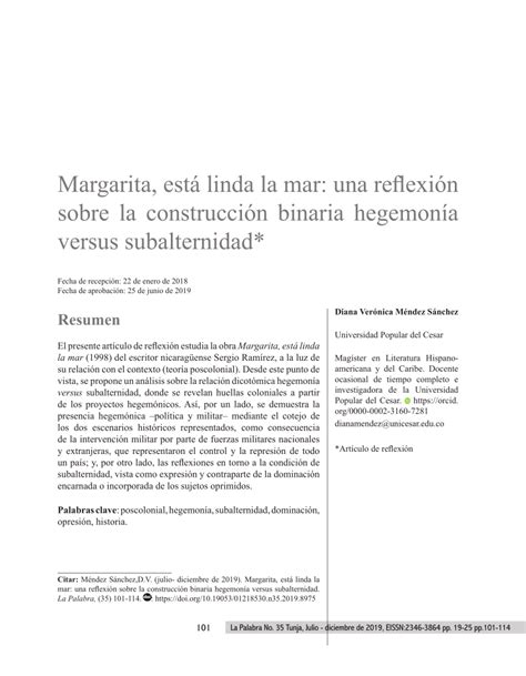 Pdf Margarita Está Linda La Mar Una Reflexión Sobre La Construcción