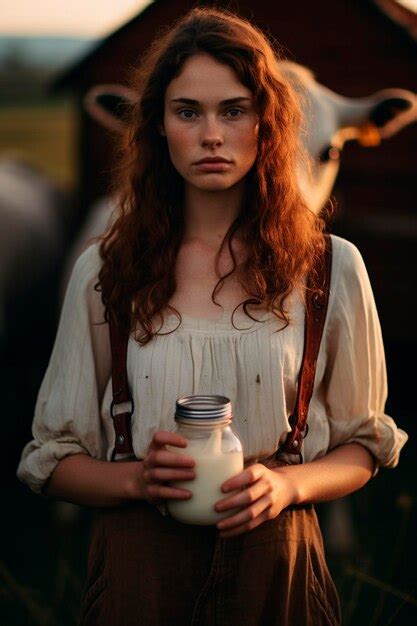 Premium AI Image Woman On A Farm With Milk Generative AI Food